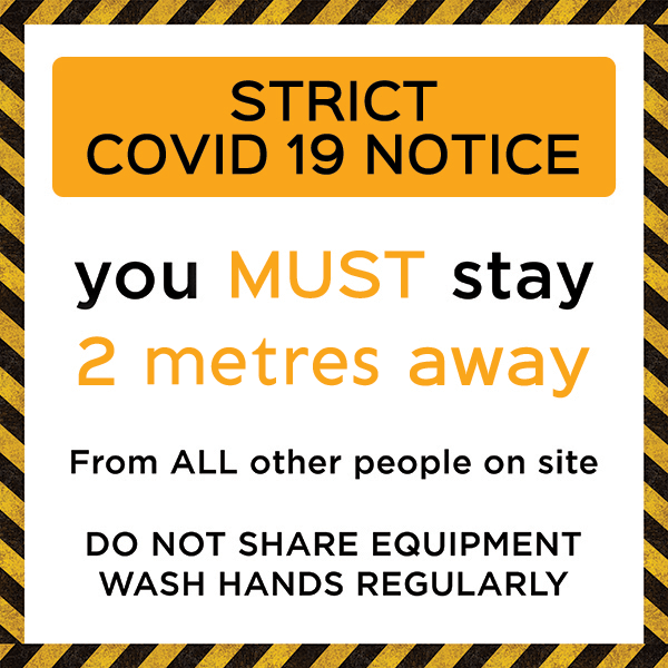 Strict Covid 19 Notice (2ft x 2ft) Sticker Black & Orange - Printed ...