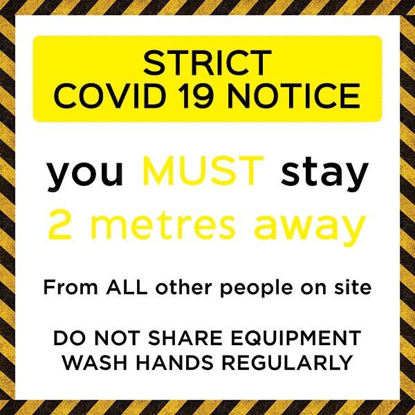 Strict Covid 19 Notice (2ft x 2ft) Sticker Black & Yellow - Printed ...