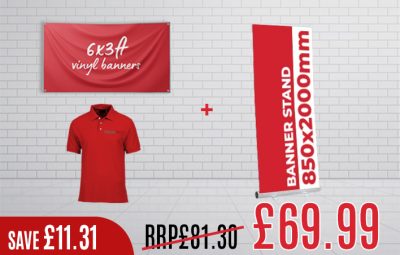 1x Polo Shirt + 1x 6ftx3ft Vinyl Banner + 1x Pull Up Banner 850x2000mm ...