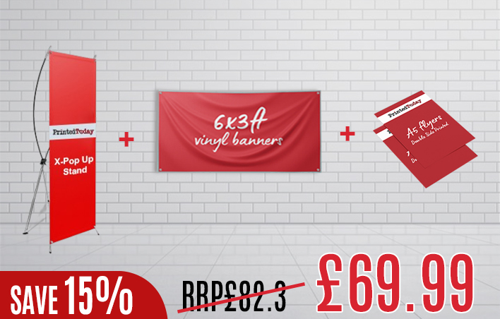 1x X-Stand 1x 6x3ft Vinyl Banner 250x A5 Flyers (Double Sided ...