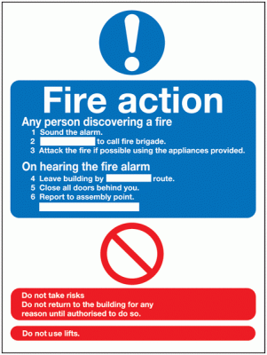 Construction Signs - Fire Action - Printed Today