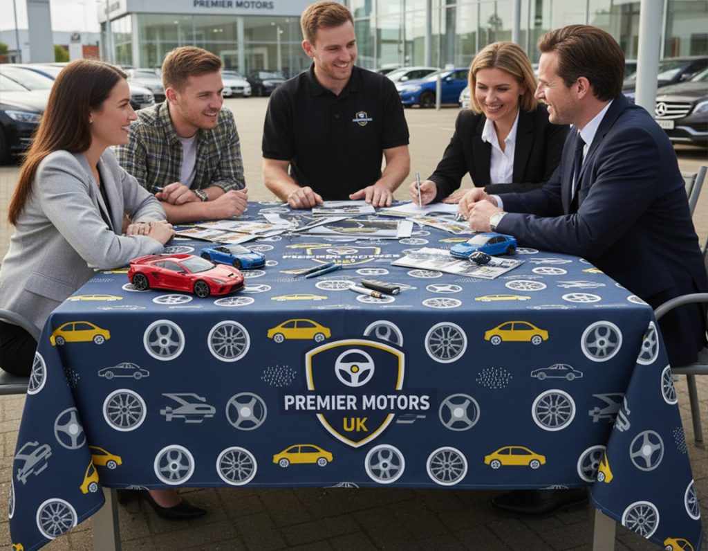 Custom Printed Car Dealership Tablecloths & Covers - Printed ...